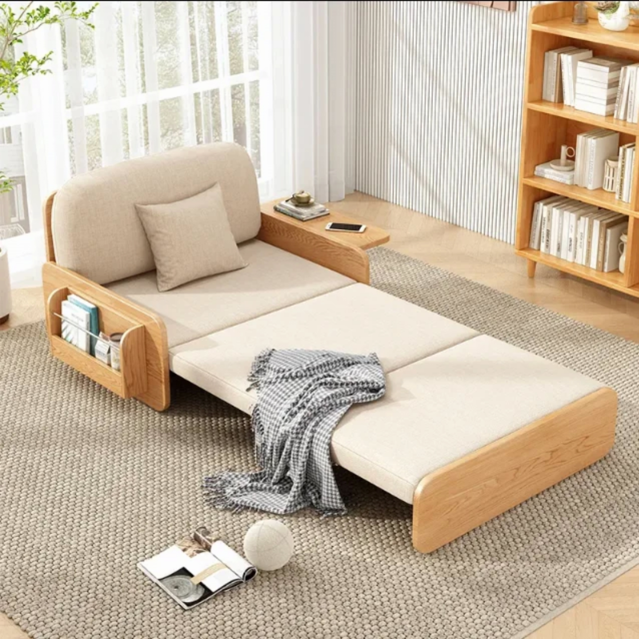 Japanese Log Style Convertible Sofa Bed Compact Living Solution dill and johan